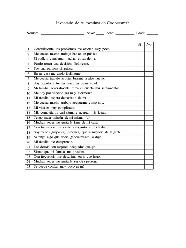 Inventario de Autoestima de Coopersmith | PDF