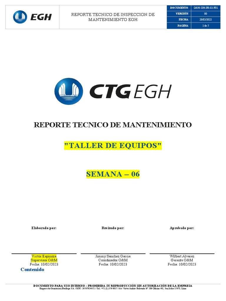 03 O&M-OM-PR-02-F01 Reporte Técnico de Inspección de Mantenimiento EGH | PDF