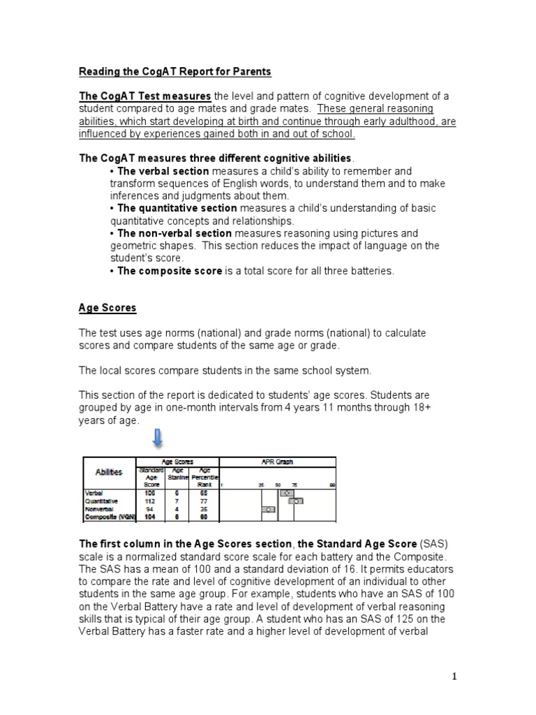 The Cogat Test Explanation For Parents | PDF | Percentile | Standard Score