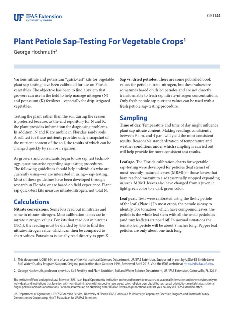 Petiole Sap-Testing For Vegetable Crops | PDF | Vegetables | Fruit