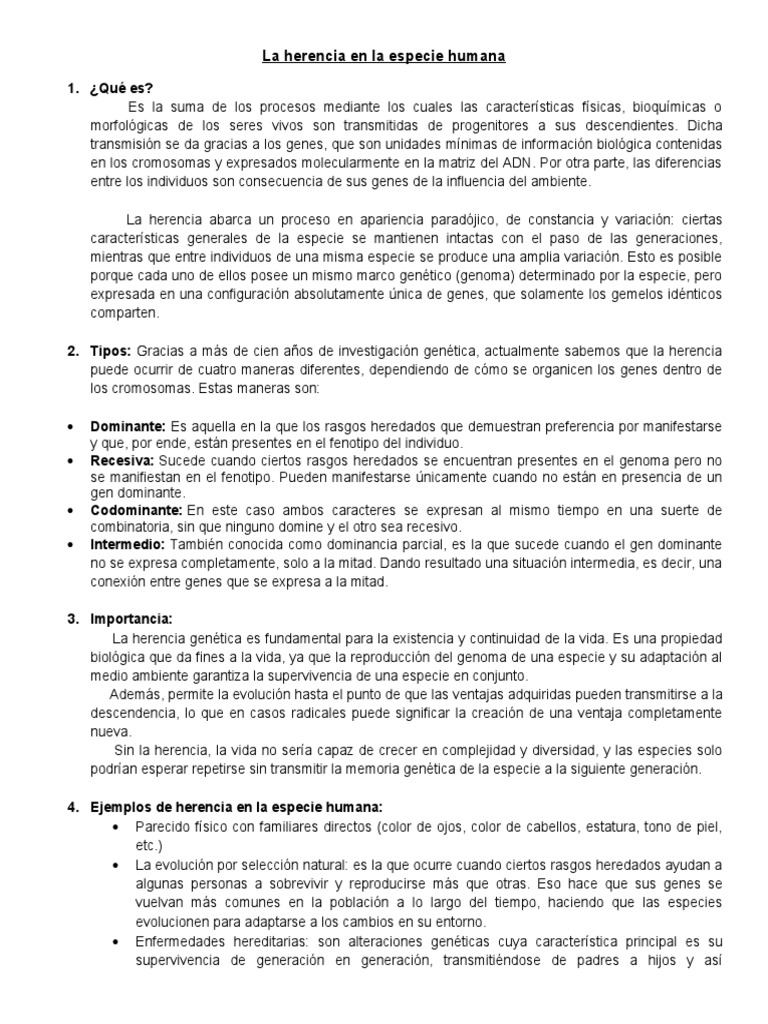 La Herencia en La Especie Humana | PDF | Herencia | Dominancia (Genética) La Herencia en La Especie Humana | PDF | Herencia | Dominancia (Genética)