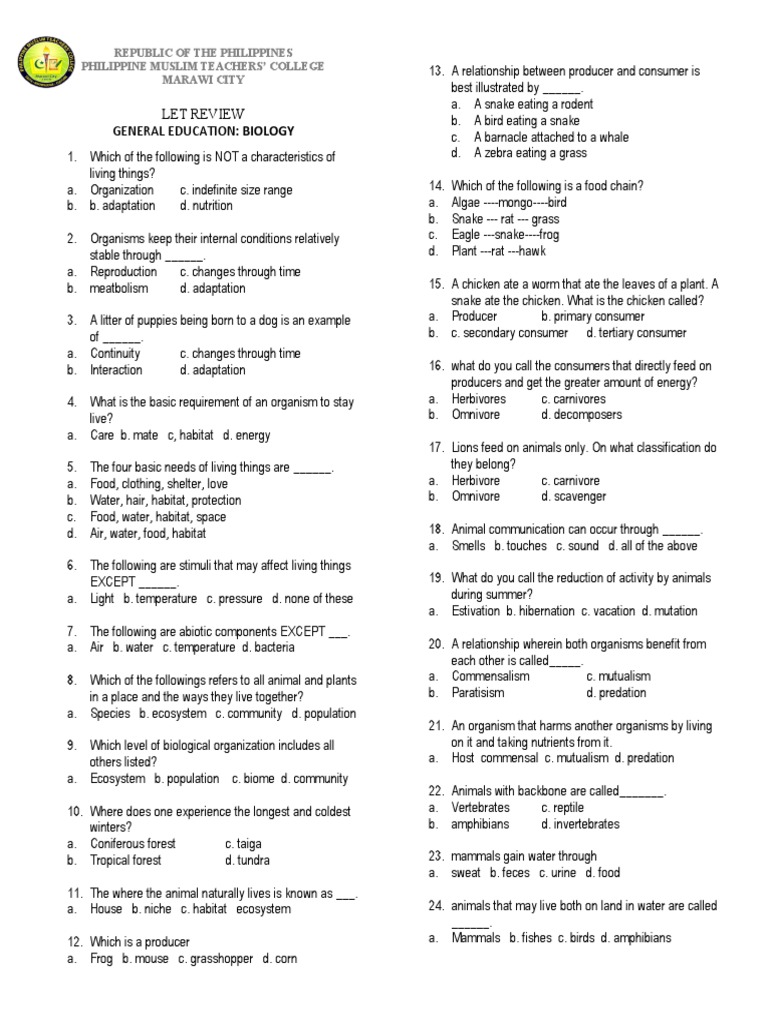 BIOLOGY LET Review | PDF | Cell (Biology) | Photosynthesis