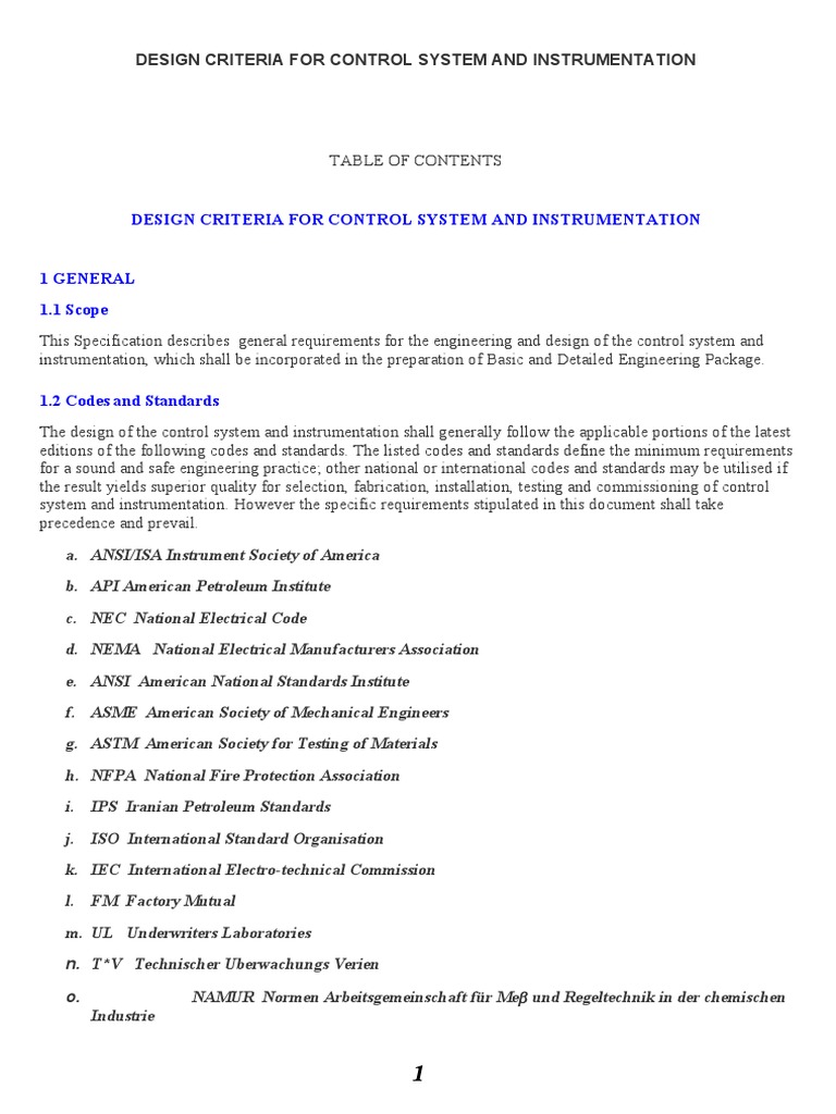 Control System Instrumentation Design Standards | PDF | Valve | Flow ...