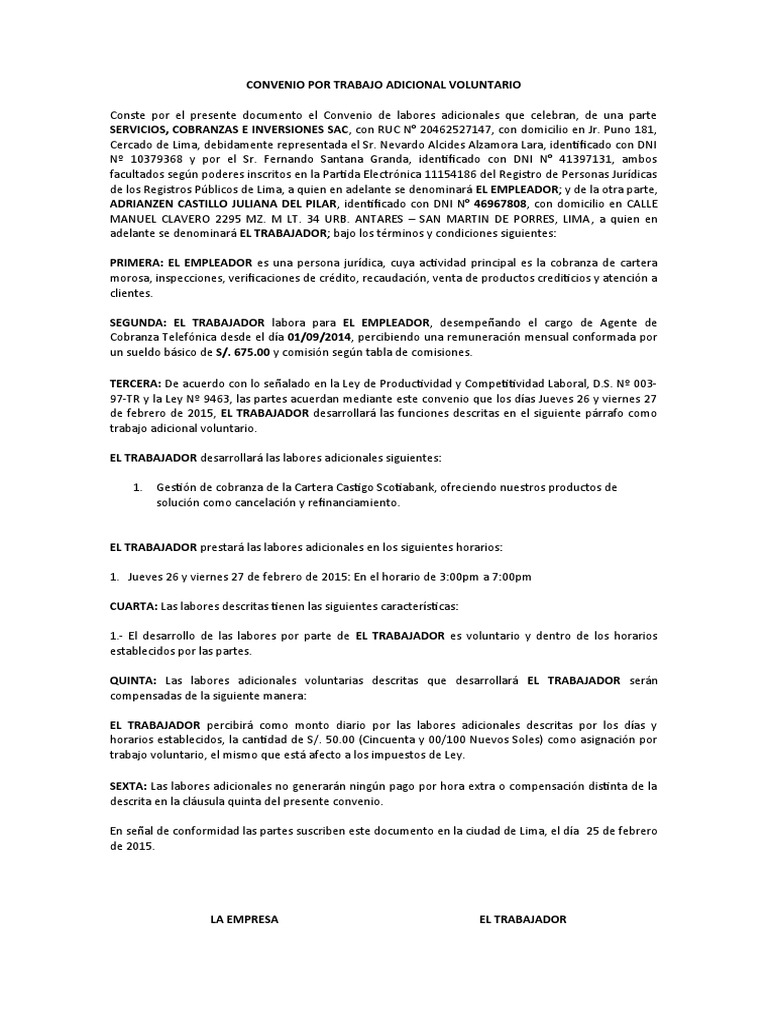 Convenio de Trabajo Adicional Cartera Propia Call Center Febrero2015 ...