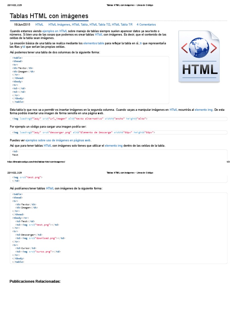 Tablas HTML con Imágenes: Guía Práctica | PDF | HTML | Página web