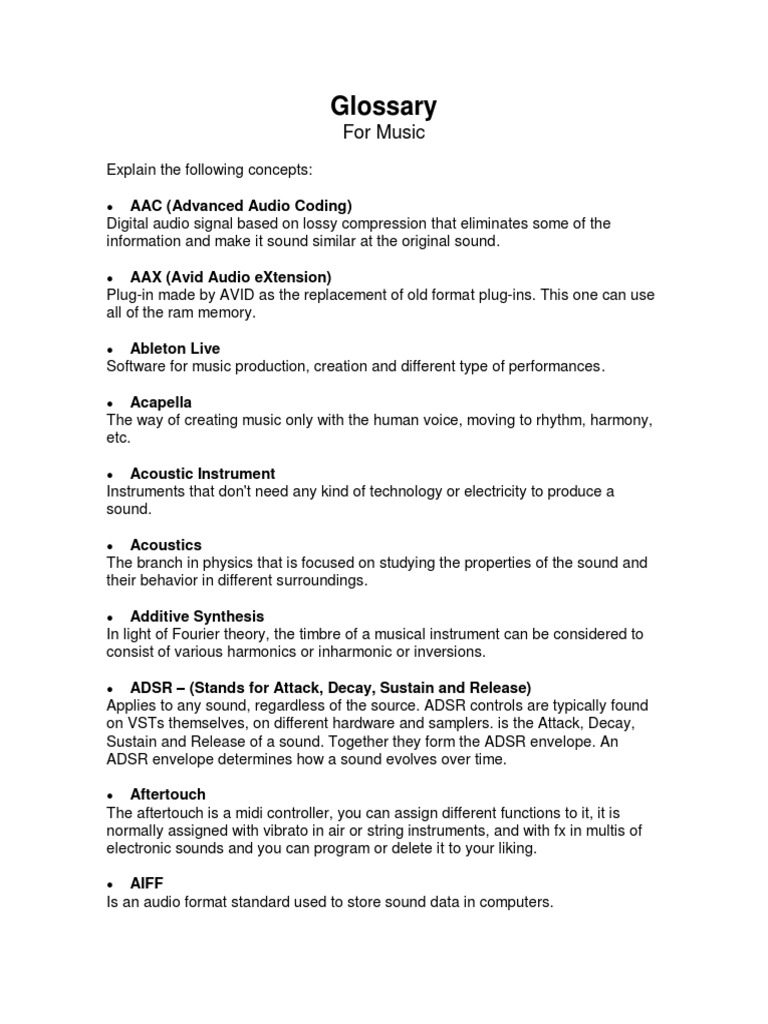 Glossary For Music | PDF | Sound | Synthesizer