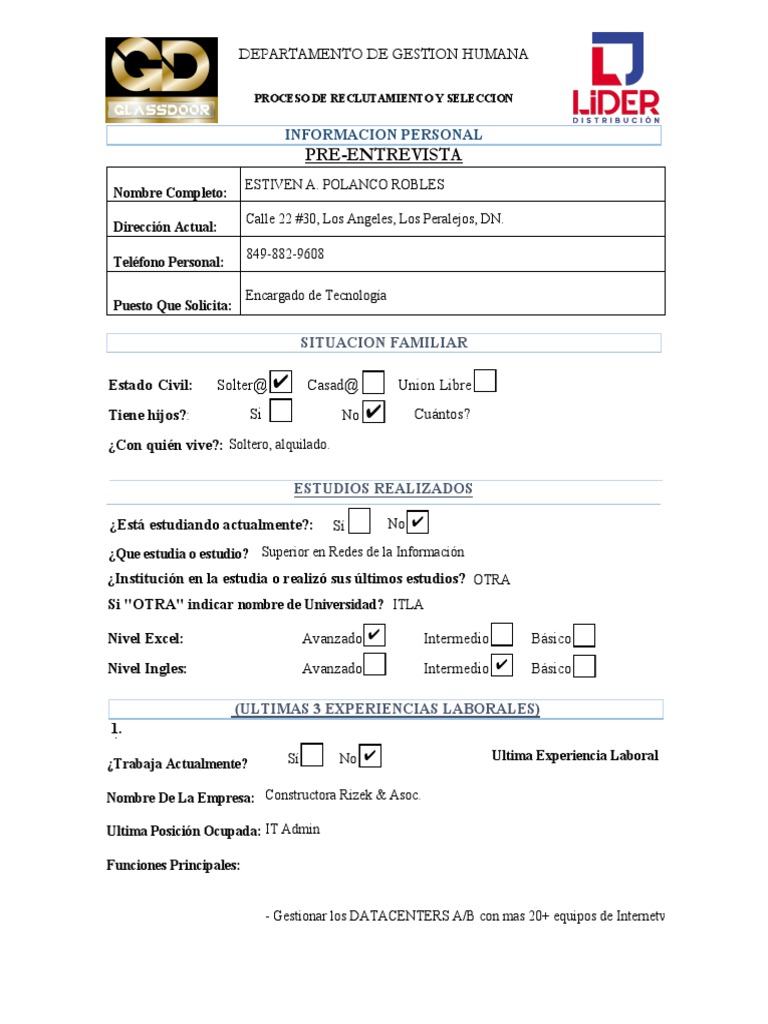Formato Entrevista Inicial Prueba | PDF
