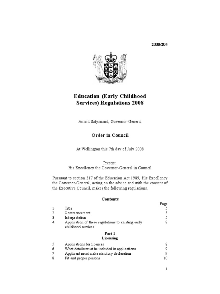 Education Early Childhood Services Regulations 2008 | PDF | Foreign ...