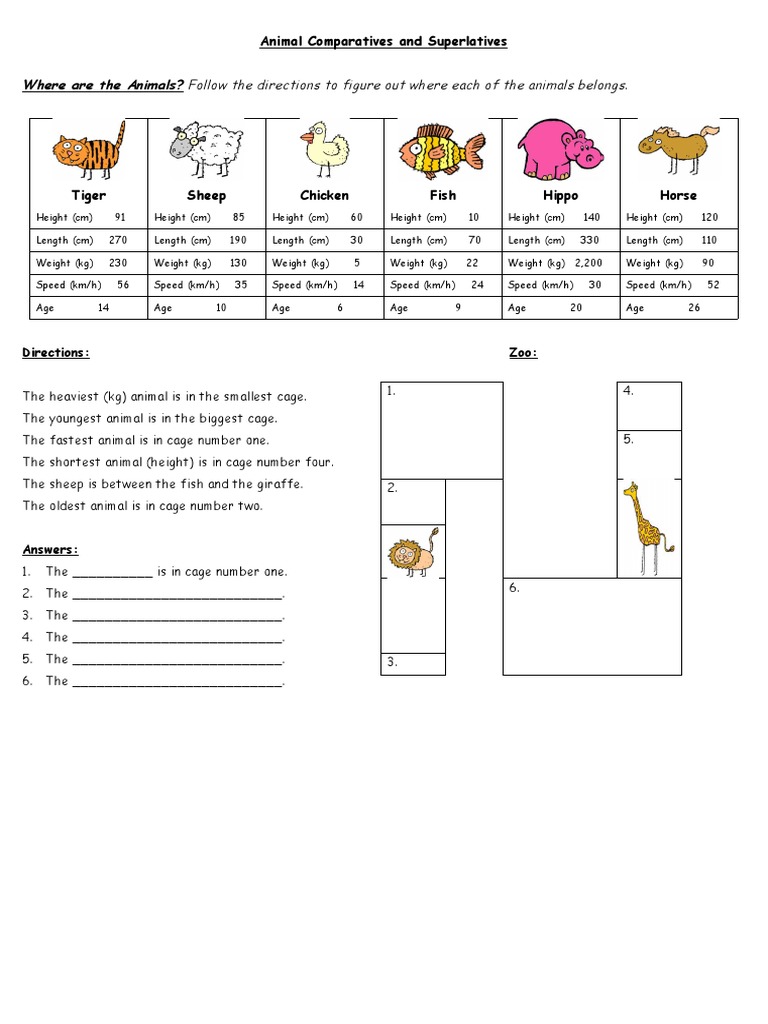 Superlatives Animals Fun Activities Games - 2402 | PDF