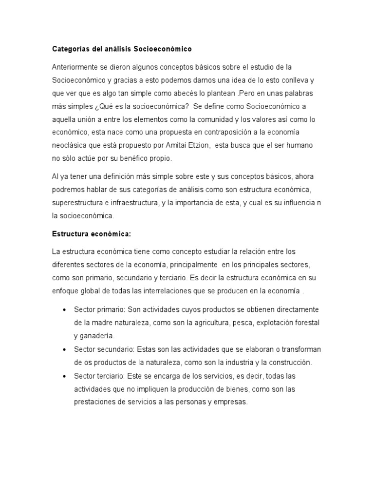 Análisis de las categorías socioeconómicas: estructura económica, superestructura e ...