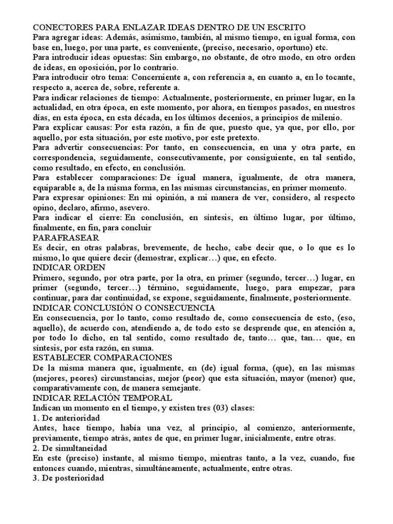 Conectores para Enlazar Ideas Dentro de Un Escrito | PDF