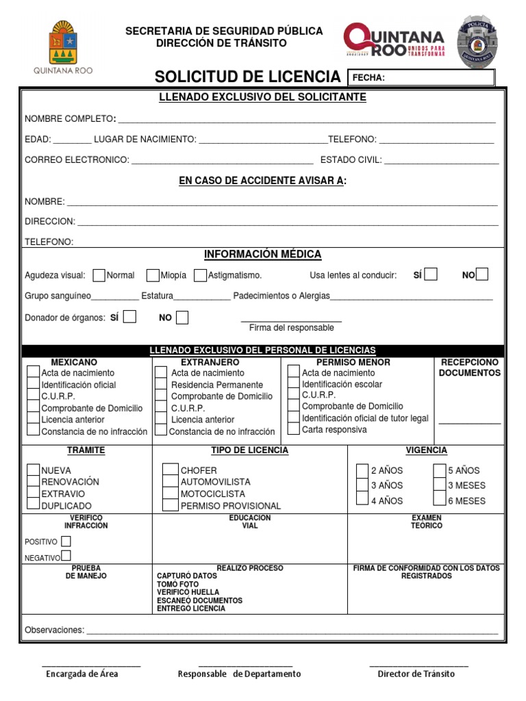 FORMATO SOLICITUD DE LICENCIA v8.0 | PDF | Certificado de nacimiento | Licencia de conducir