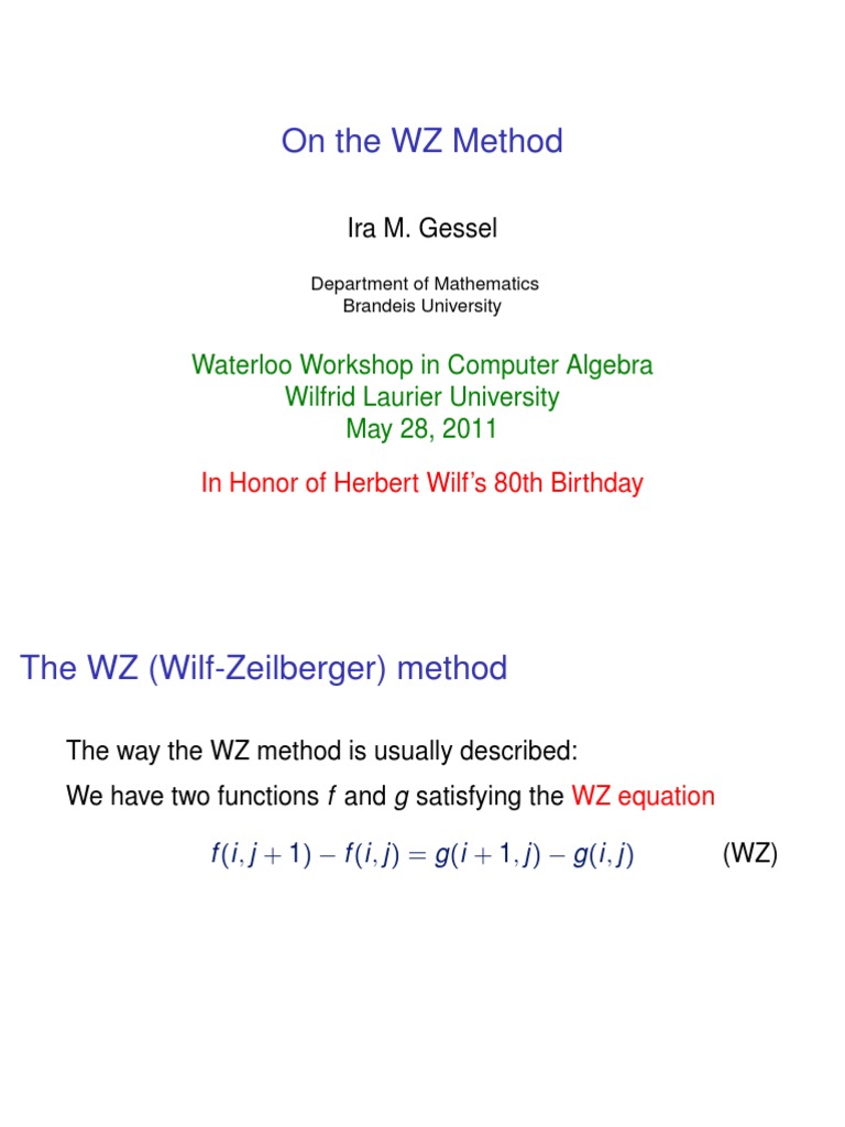 WZ Method Wilf | PDF | Summation | Equations