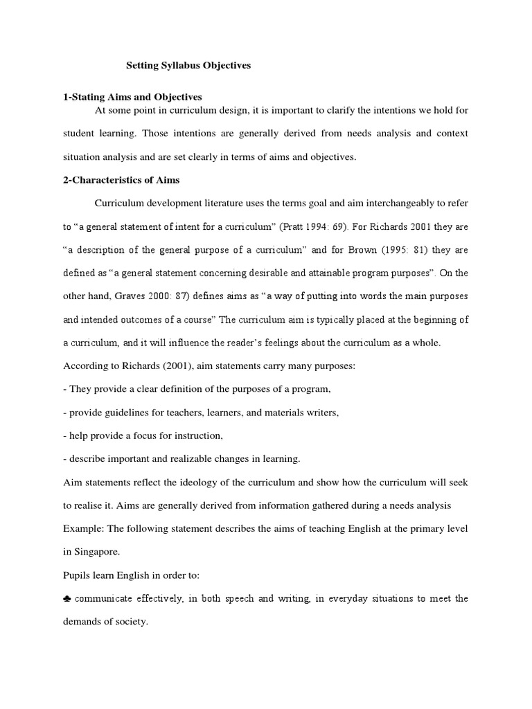 Setting Syllabus Objectives Pdf Curriculum Learning