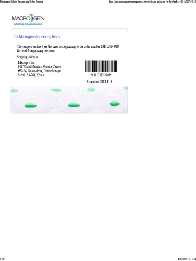 Macrogen Online Sequencing Order System | PDF