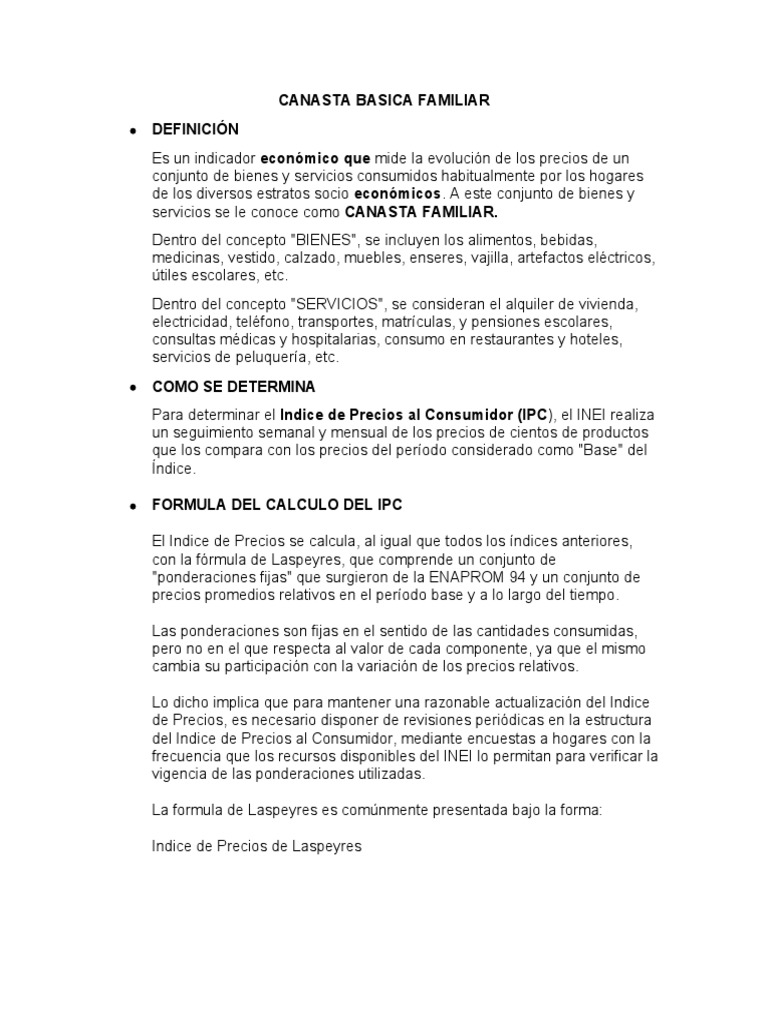 Canasta Basica Familiar | PDF | Índice de precios al consumidor | Bienes