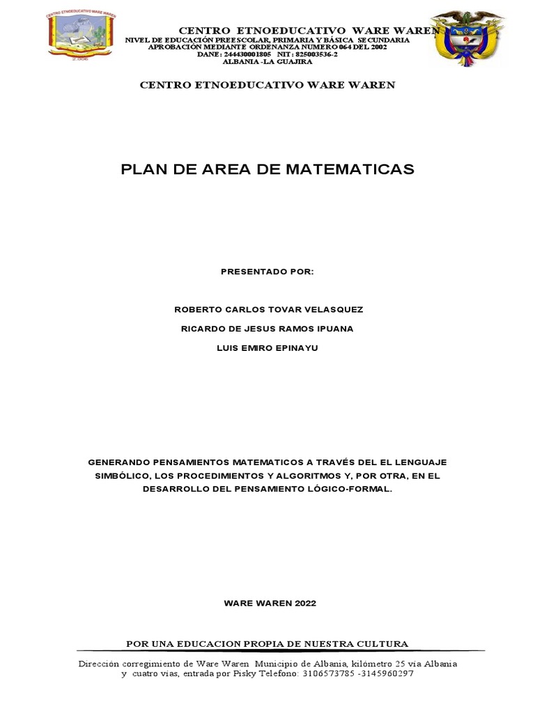 Plan de Area Matematicas 2023.. | PDF | Geometría | Aprendizaje