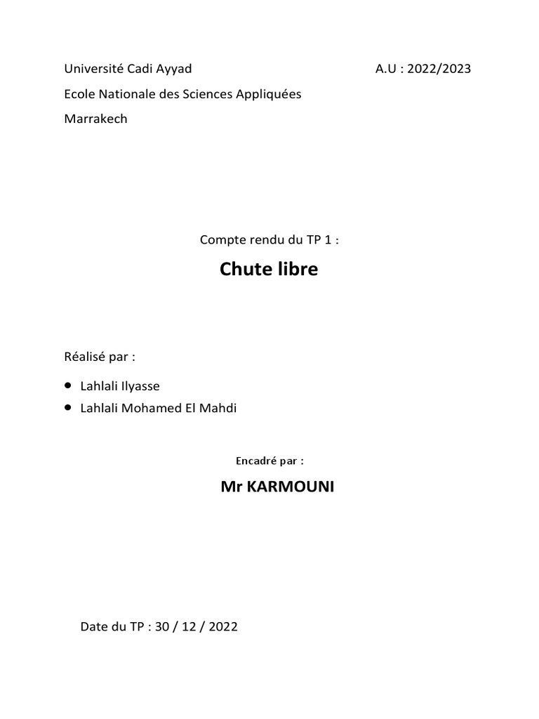 Compte Rendu TP Chute Libre | PDF | Gravité | Accélération