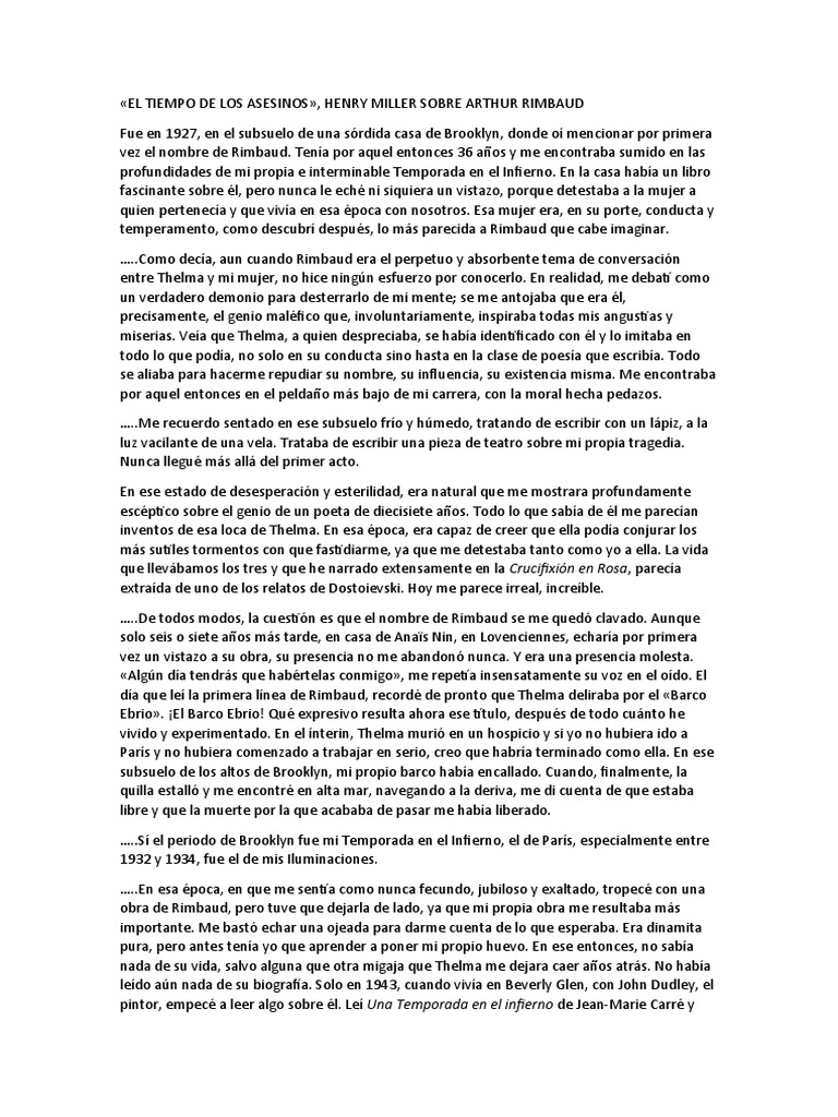 H. Miller - El Tiempo de Los Asesinos - Fragmentos | PDF | Amor ...