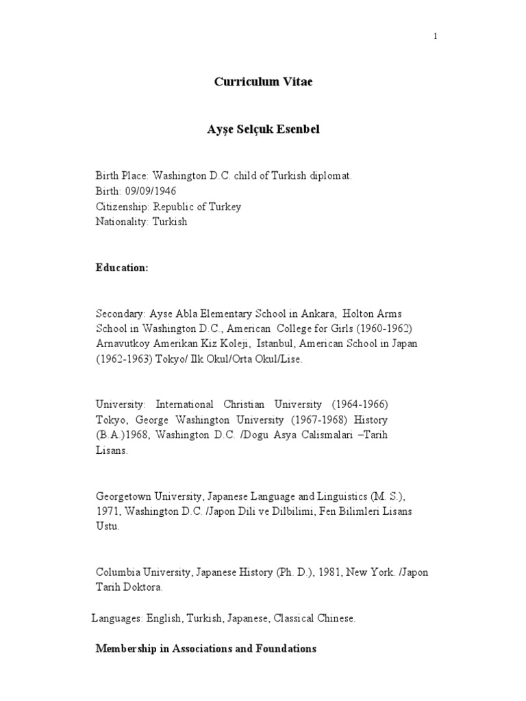 CV Ayse Selcuk Esenbel 2022 | PDF | Turkey | Japan