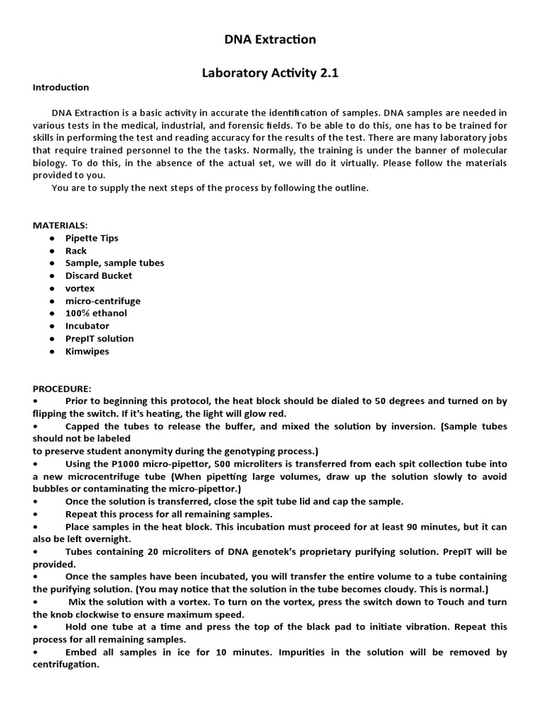 Dna Extraction | PDF | Centrifugation | Precipitation (Chemistry)