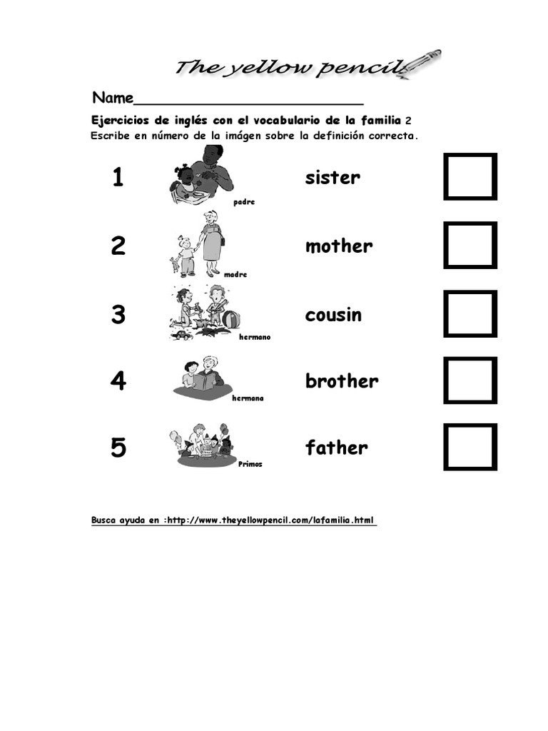 Ejercicios de vocabulario familiar en inglés | PDF