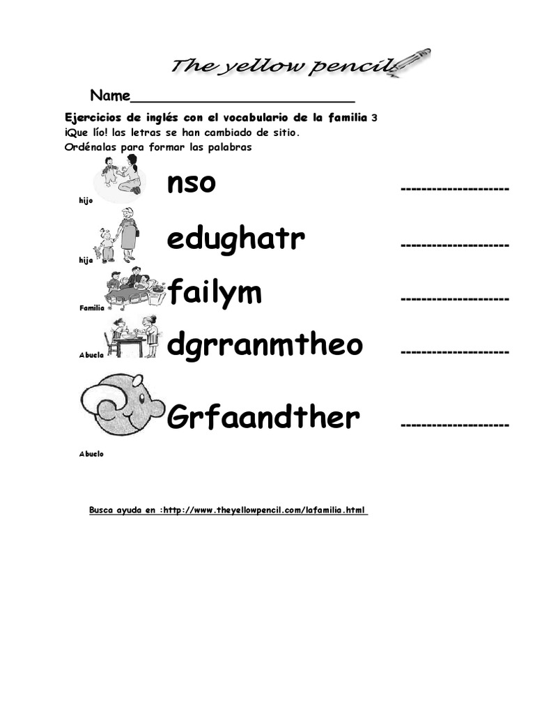 Ejercicios de vocabulario familiar en inglés | PDF | Artes del Lenguaje ...