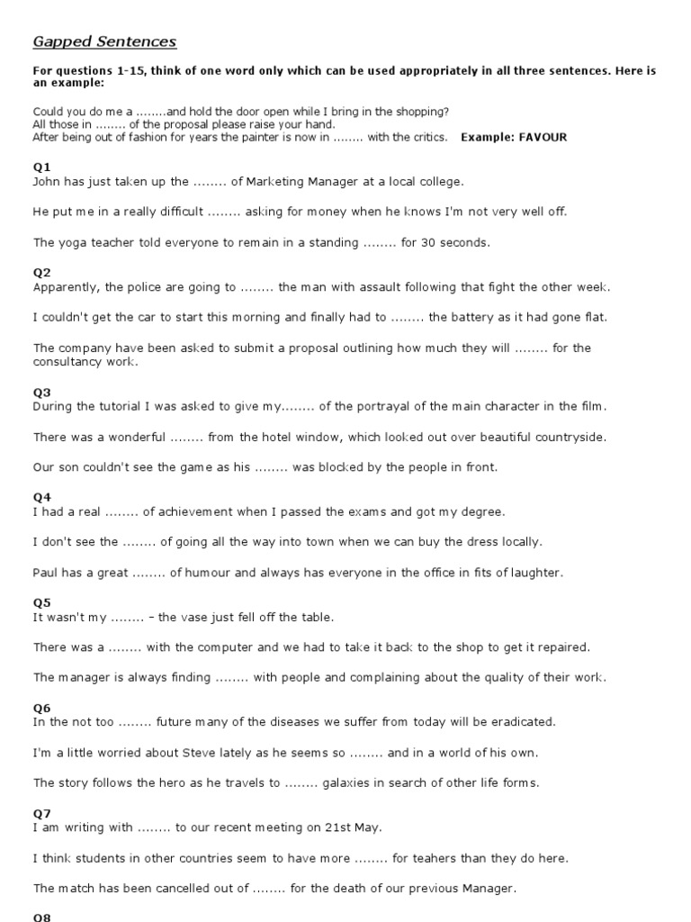 Gapped Sentences CAE | PDF | Games & Activities | Art