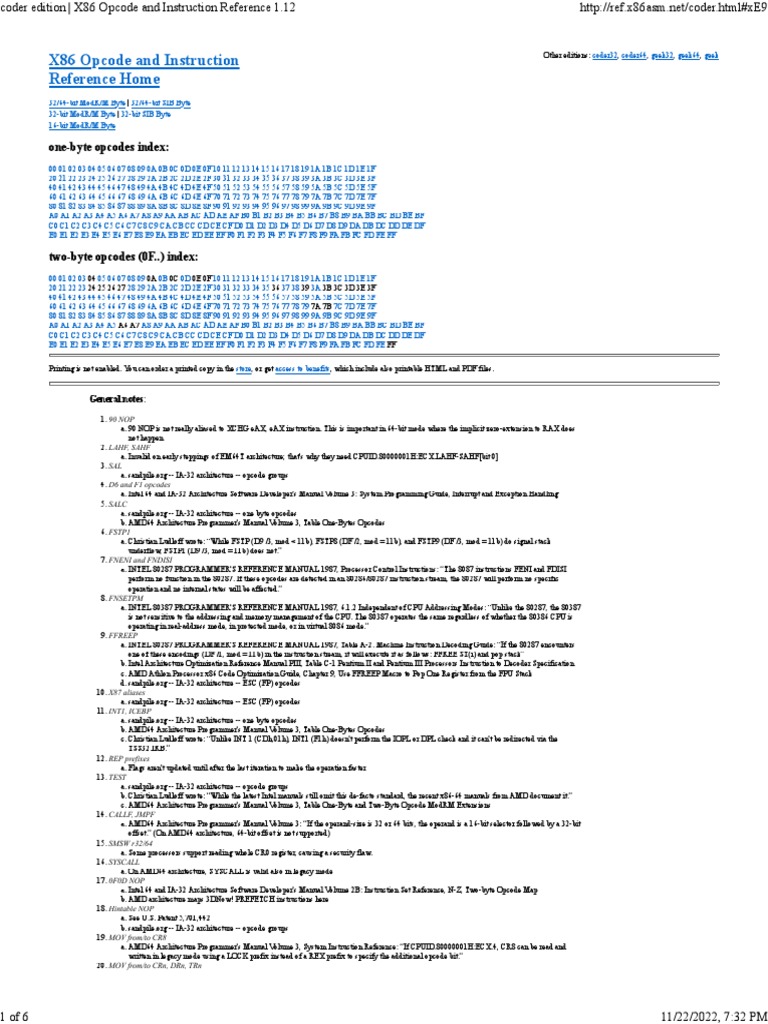 Coder Edition X86 Opcode and Instruction Reference 1.12 | PDF ... Coder Edition X86 Opcode and Instruction Reference 1.12 | PDF ...