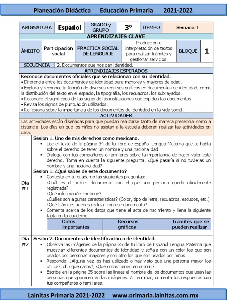 Planeación Didáctica: Identidad en Español | PDF | Lengua española ...