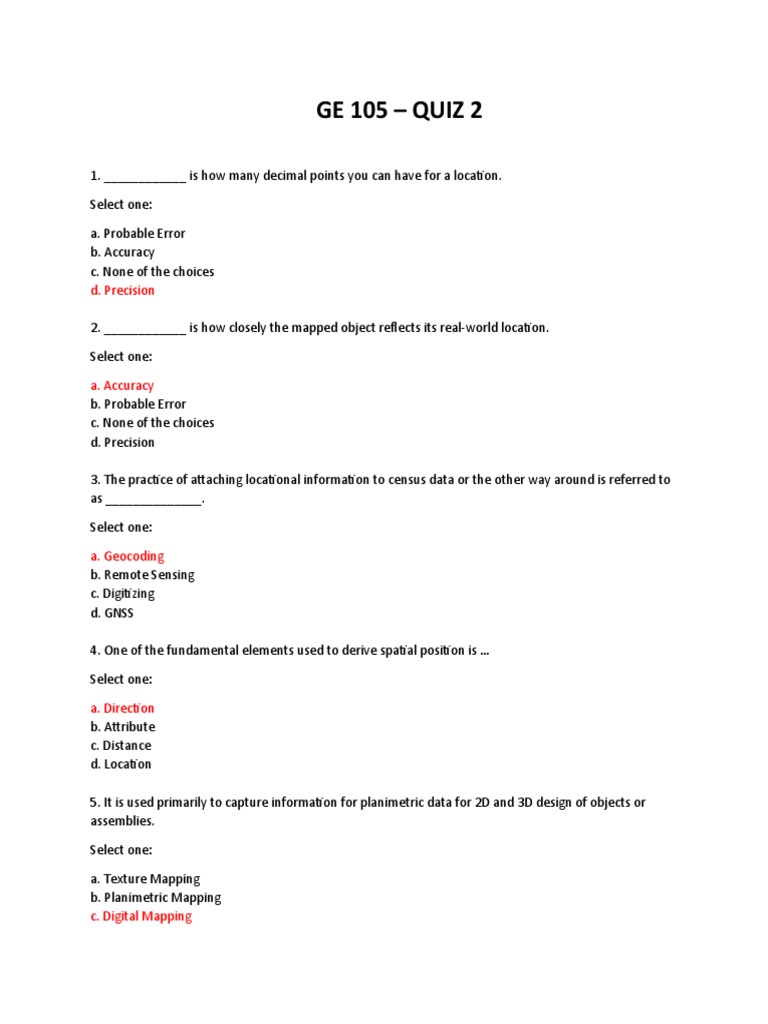 Lecture 2 - Quiz 2 | Download Free PDF | Geographic Information System | Cartography