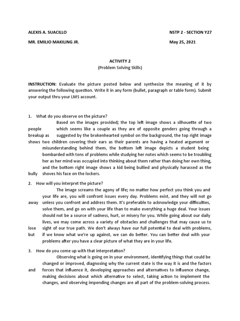 Activity 2 - Problem Solving Skills | Download Free PDF | Cognitive ... Activity 2 - Problem Solving Skills | Download Free PDF | Cognitive ...