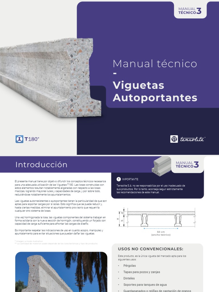 Tensolite Viguetas T180 Manual Tecnico | PDF | Hormigón | Viga (Estructura)