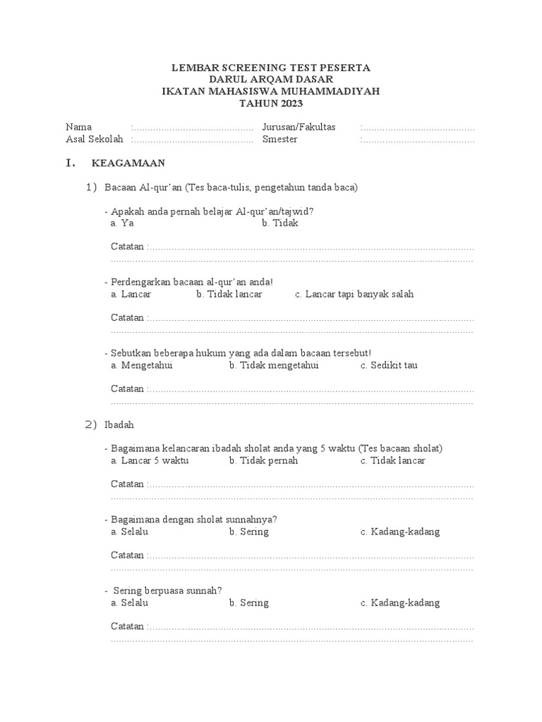 Lembar Screening Test | PDF