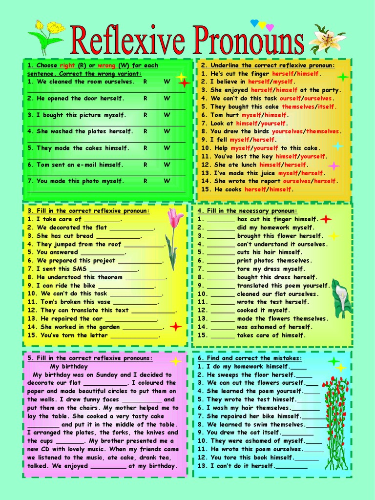 Reflexive Pronouns Worksheet 1 | PDF | Home & Garden | Art