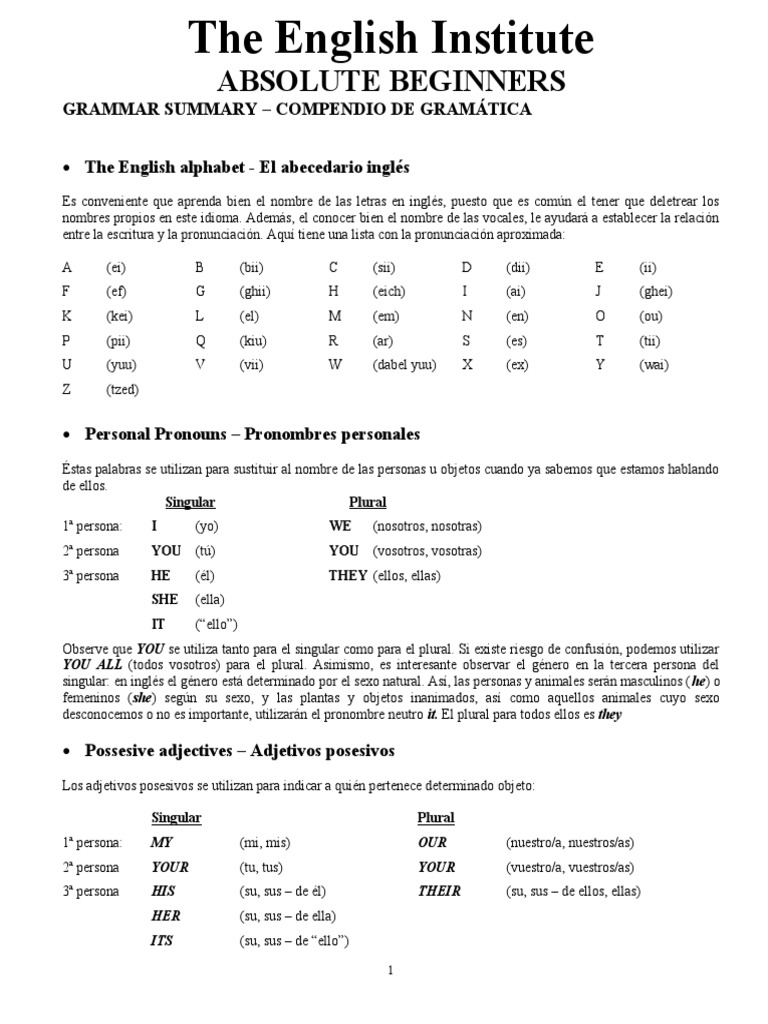 Absolute Beginner GRAMMAR | PDF