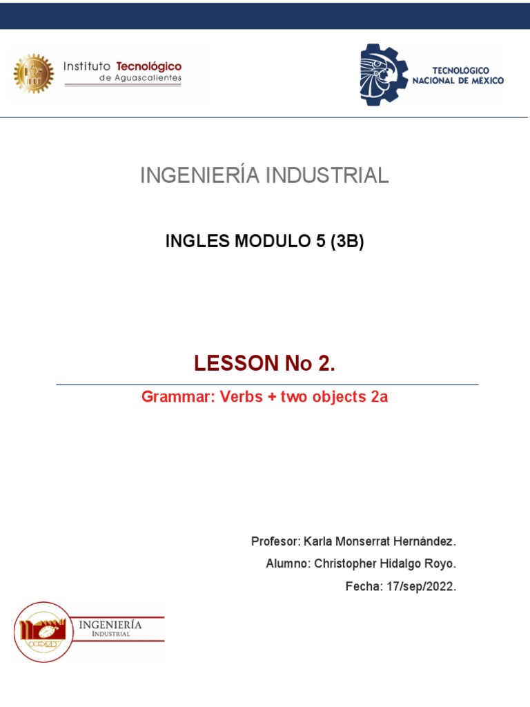 INGLES V LESSON 2 Grammar Verbs Two Objects 2 | PDF | Artes del ...