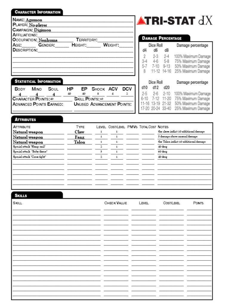 Digimon Character Stats Sheet | PDF | Hobbies | Gaming