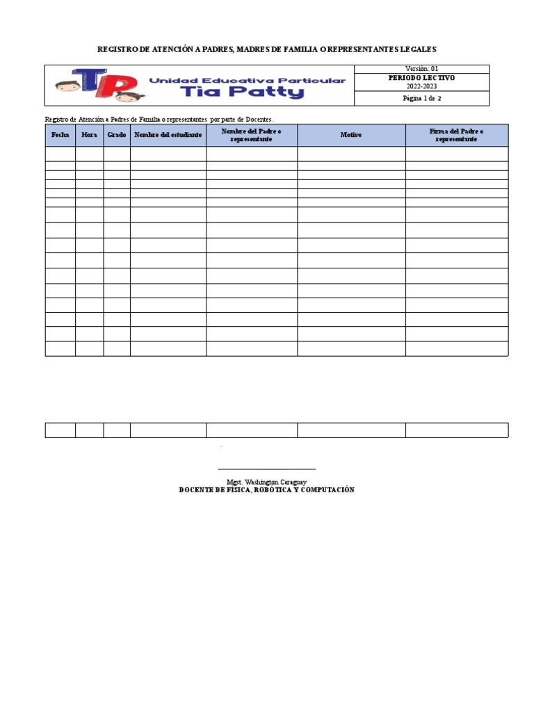Registro De Atención A Padres Pdf