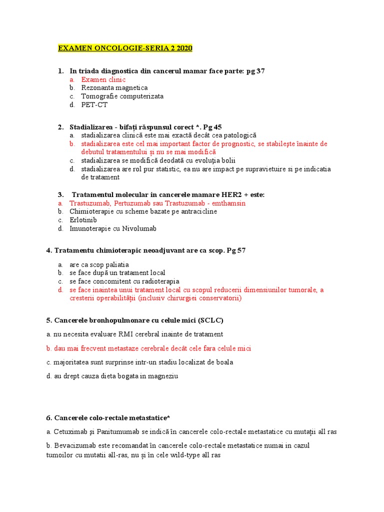 Examen Oncologie 2020 | PDF