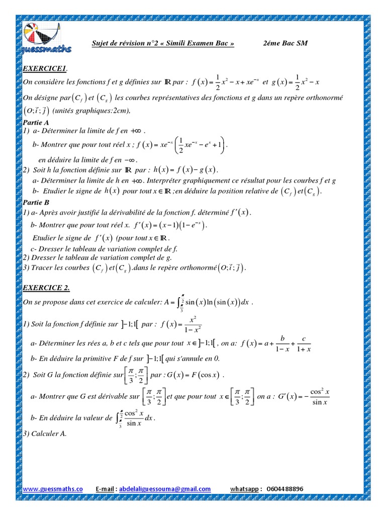 Examen Bac Mathématiques 2ème SM | PDF | Nombre complexe | Fonction ...