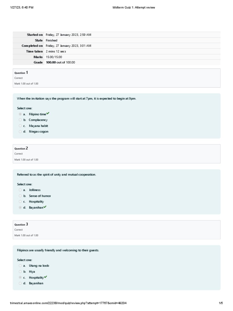 ETHNS6102 Euthenics 2 Midterm Quiz 1 - Attempt Review | PDF | Career & Growth | Wellness
