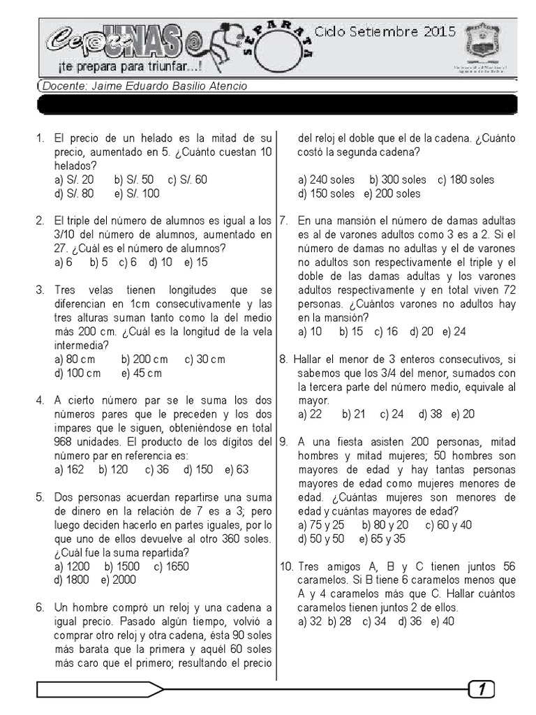 RM SEMANA 01 Planteo Ecuaciones ENVIAR | PDF RM SEMANA 01 Planteo Ecuaciones ENVIAR | PDF