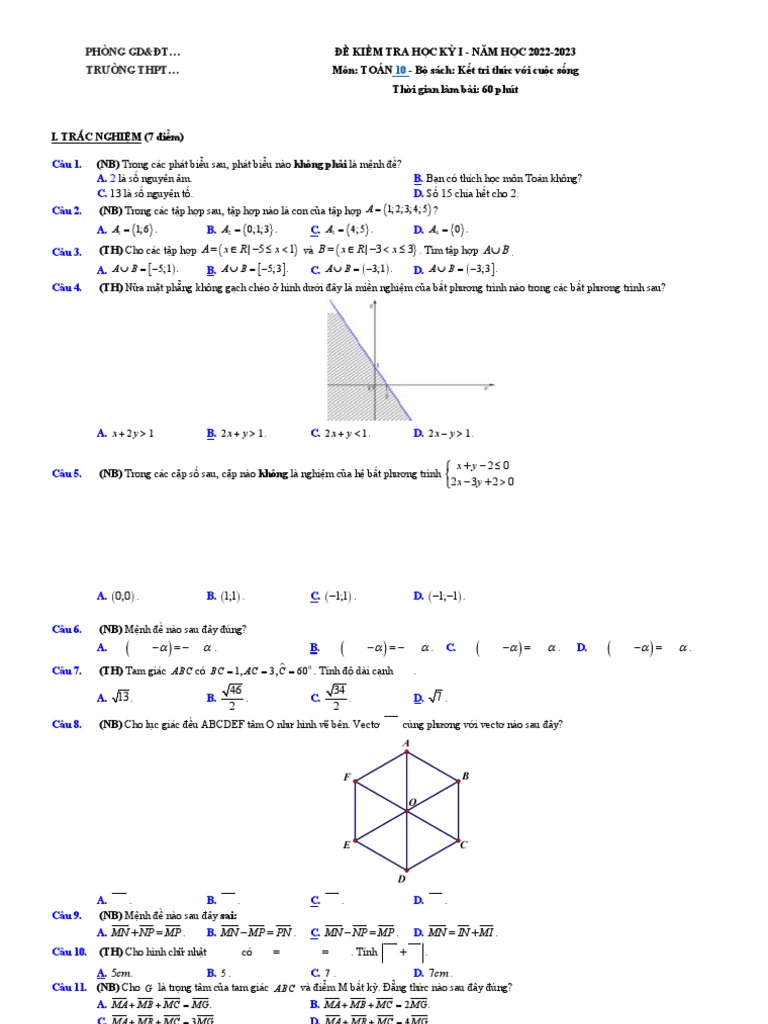 Bo de Thi hk1 Toan 10 KNTT | PDF