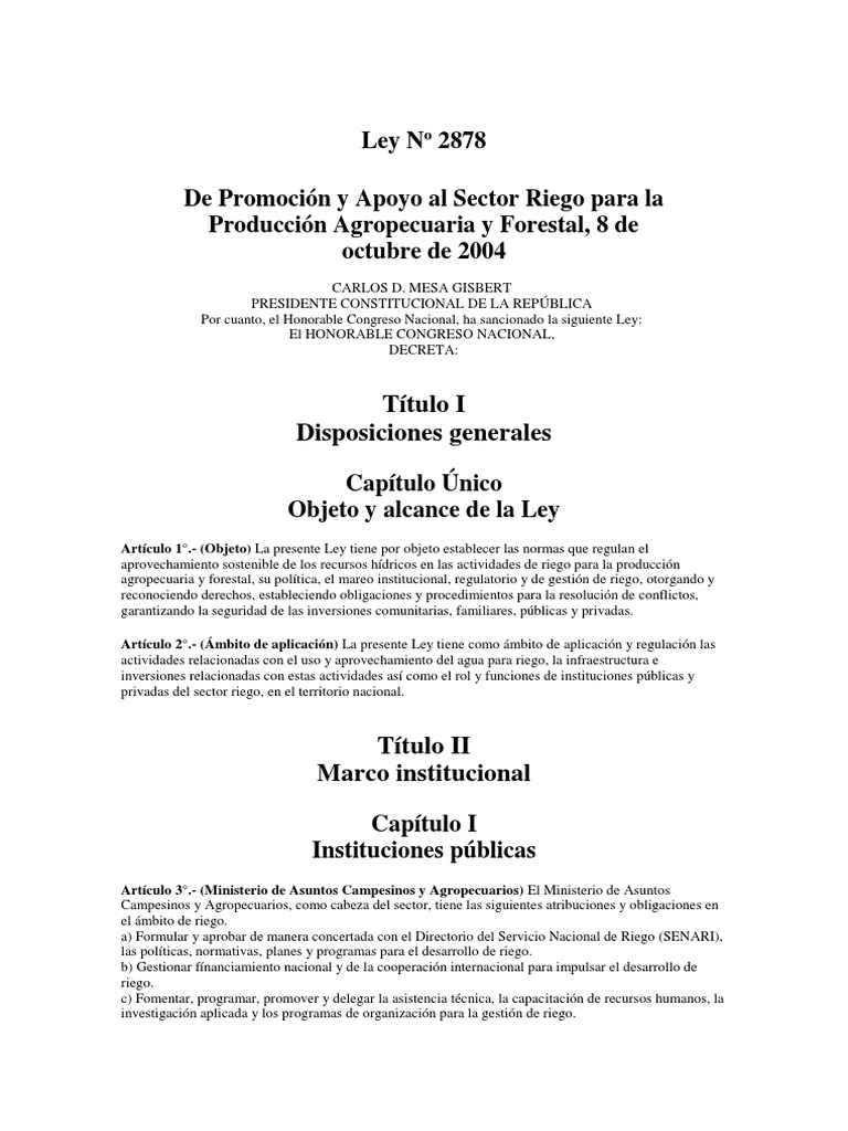Ley 2878: Promoción del Riego en Bolivia | PDF | Riego | Sustentabilidad