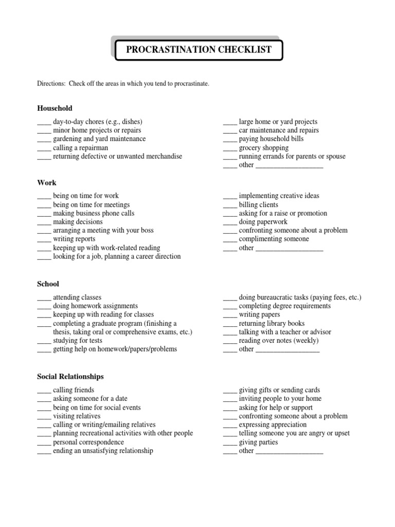 Procrastination Checklist | PDF | Loans | Credit
