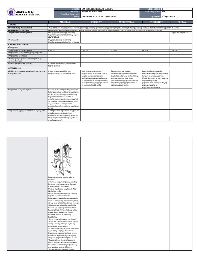 DLL - Esp 5 - Q2 - W6 | PDF