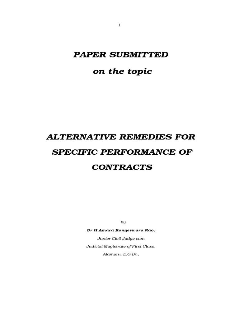 Alternative Remedies for Contract Performance | PDF | Legal Remedy ...