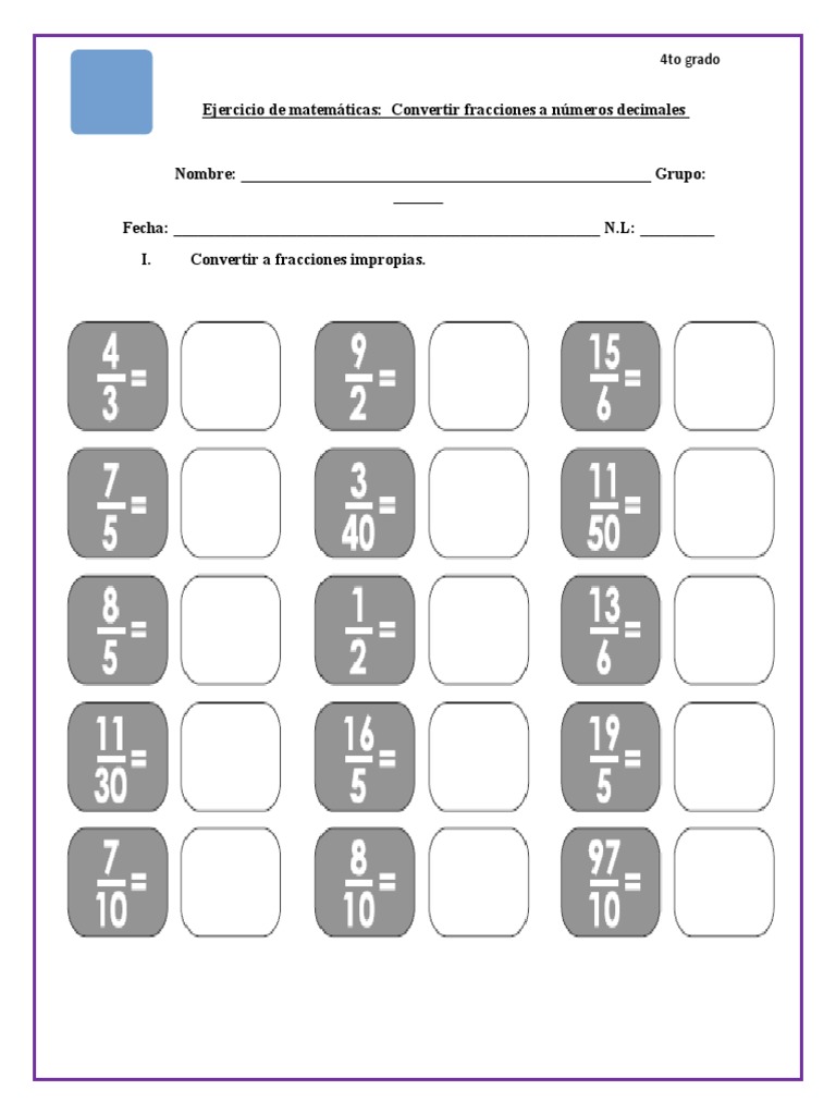 Ejercicios de Conversión: Fracciones y Decimales | PDF