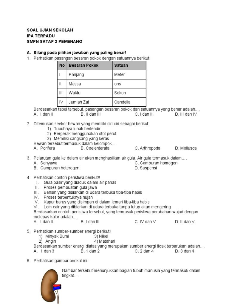 Soal Us Ipa SMP 2022 | PDF
